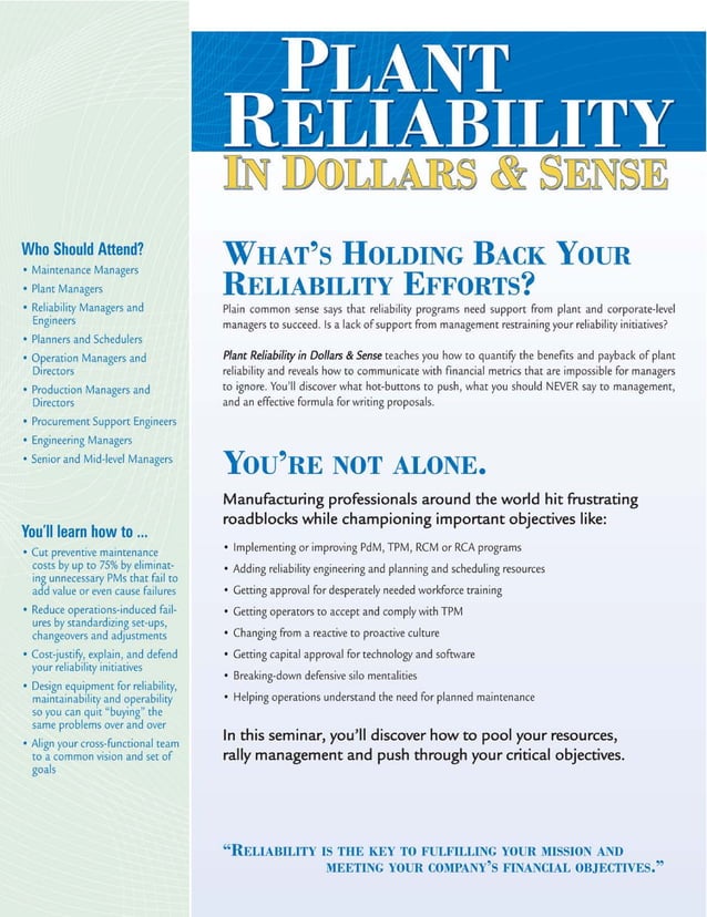 Plant Reliability in Dollars & Sense | PDF