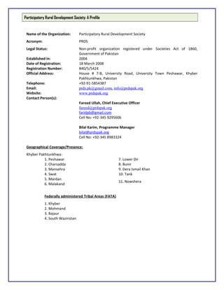 PRDS Profile (updated may 2013) | DOC | Non-Profit Organizations | Industries