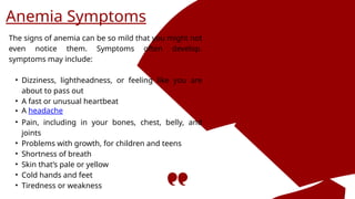 anemia and its disorders and all about blood disese | PPTX