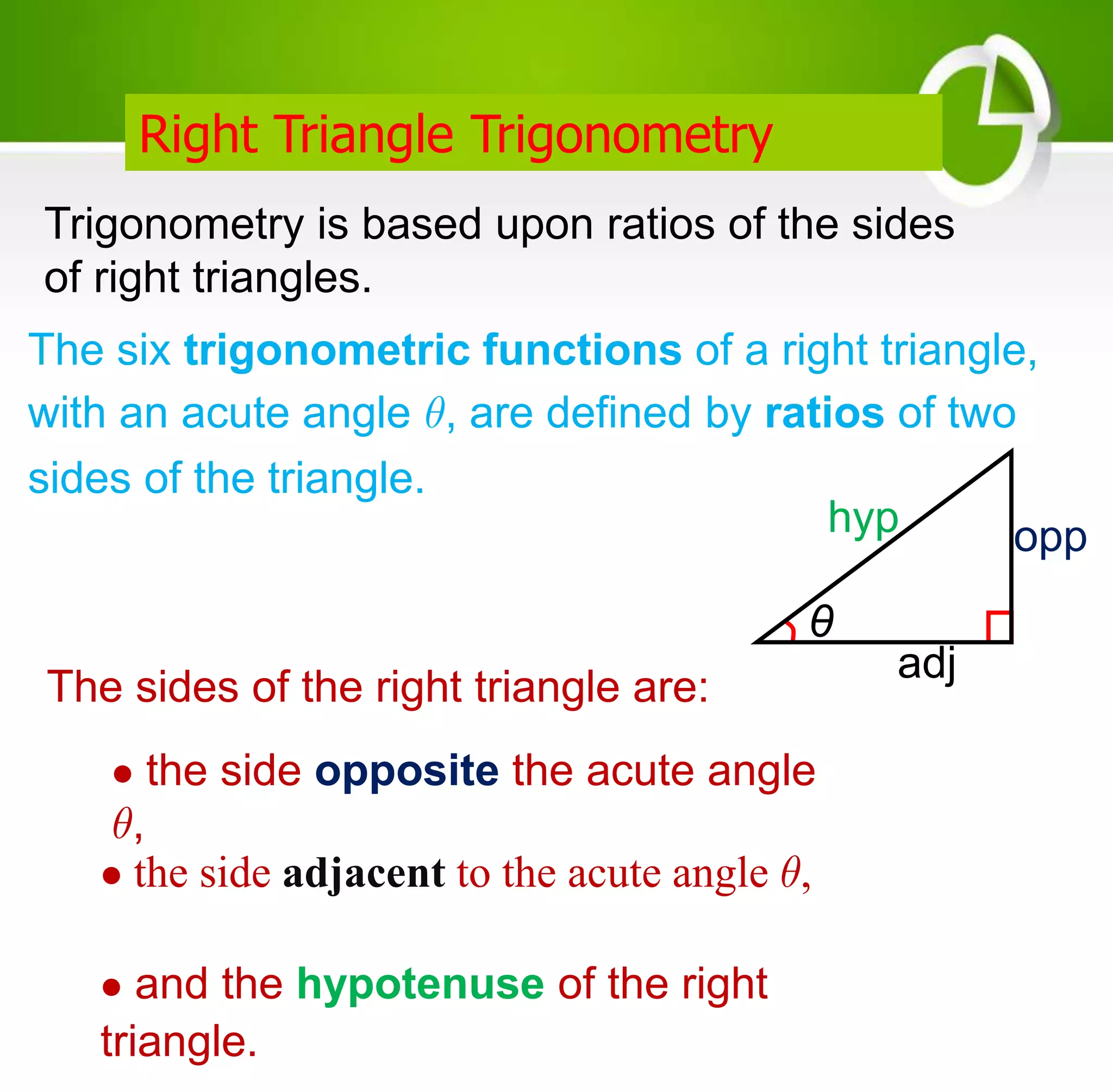 Pre-5.1 - trigonometry ratios in right triangle and special right ...