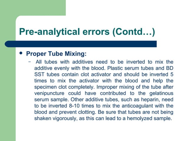 Pre analytical errors | PPT