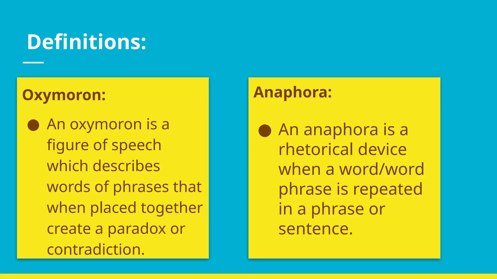 Rhetorical Devices: Oxymorons & Anaphoras | PPTX