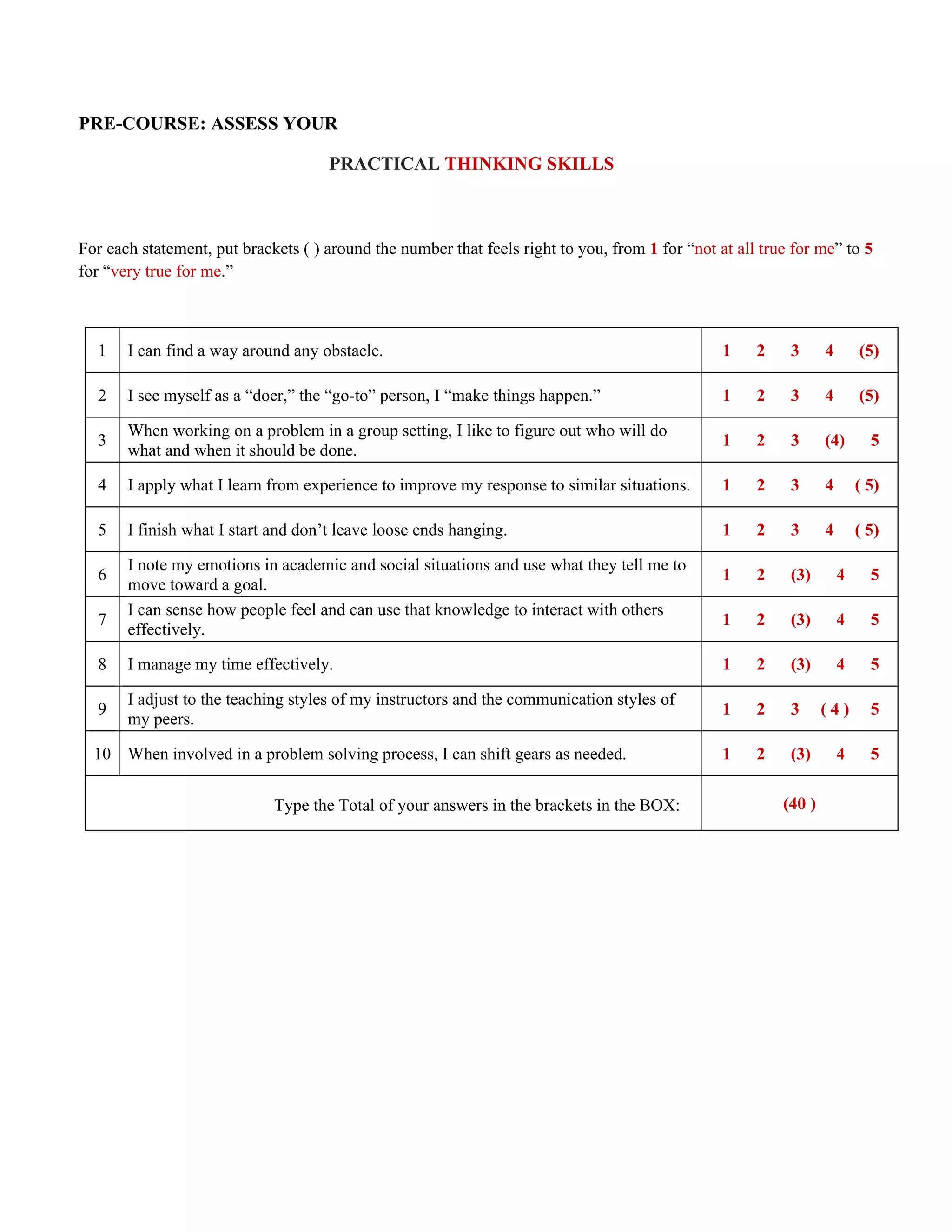 Pre assessment (1) | PDF