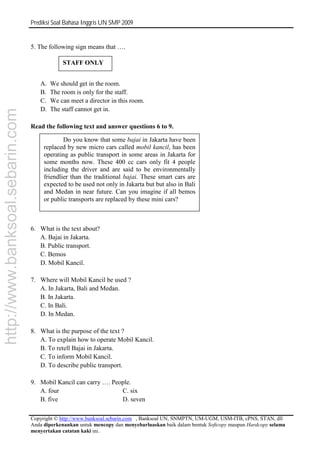 Pre bahasa-inggris-un-smp-20091 | PDF | Air Travel | Travel Type