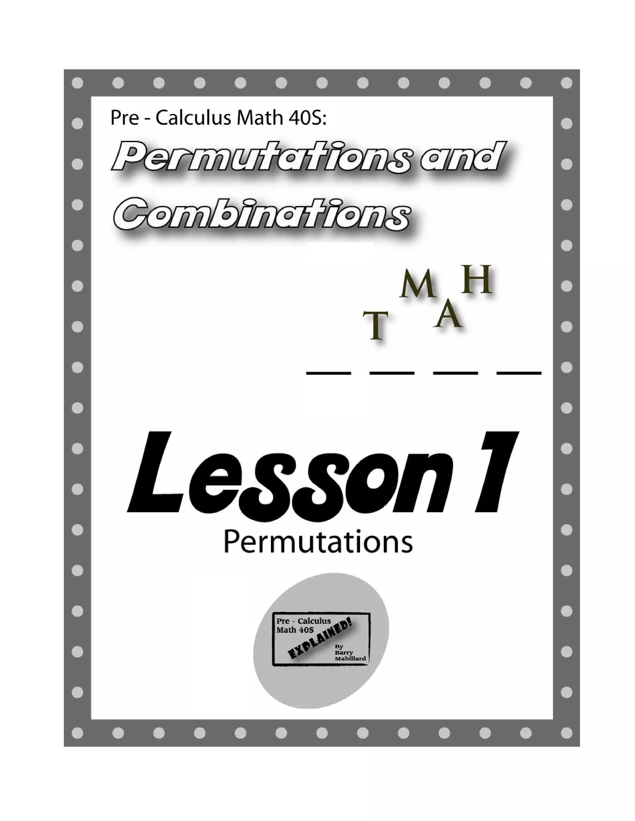 Pre calculus math 40s - permutations & combinations - lesson 1 | PDF