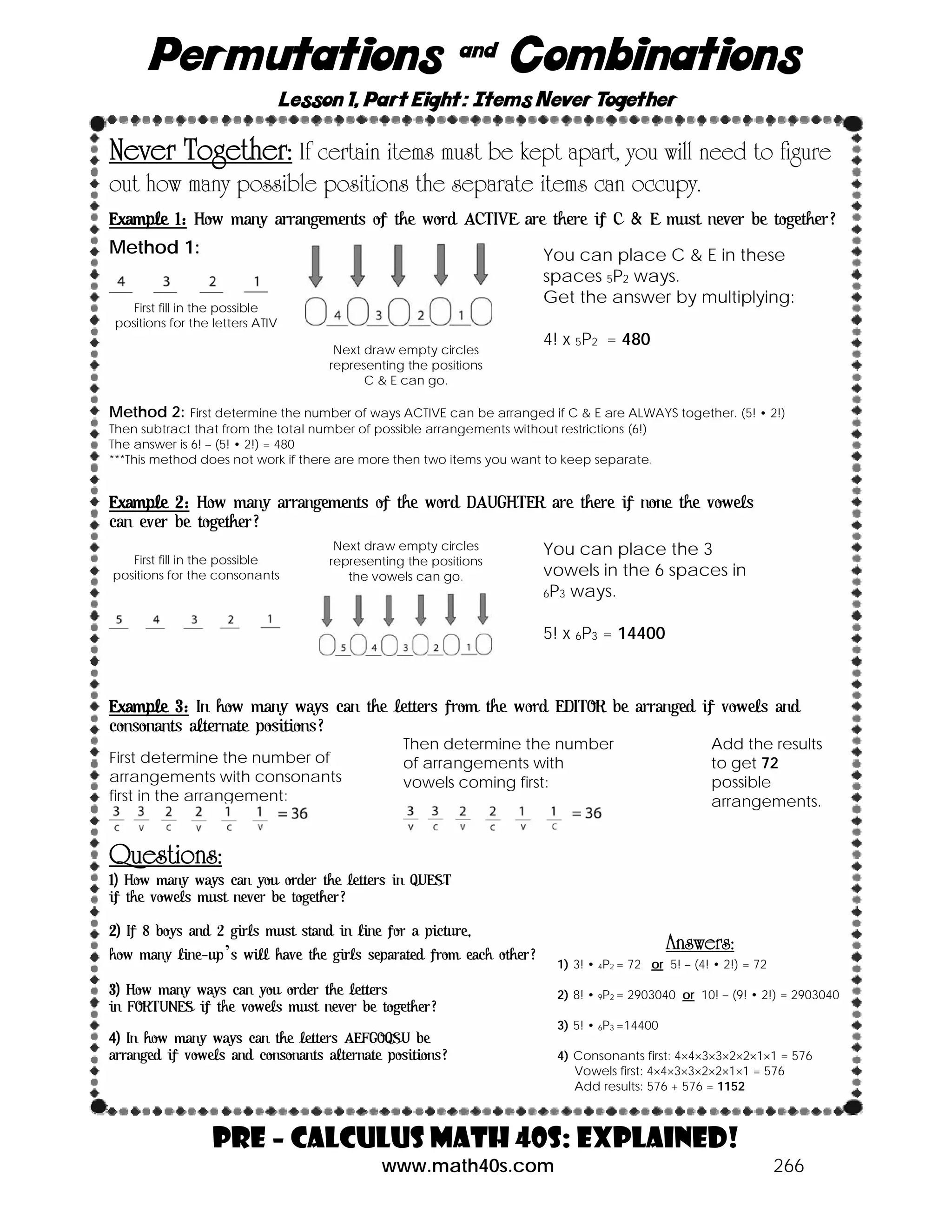 Pre calculus math 40s - permutations & combinations - lesson 1 | PDF