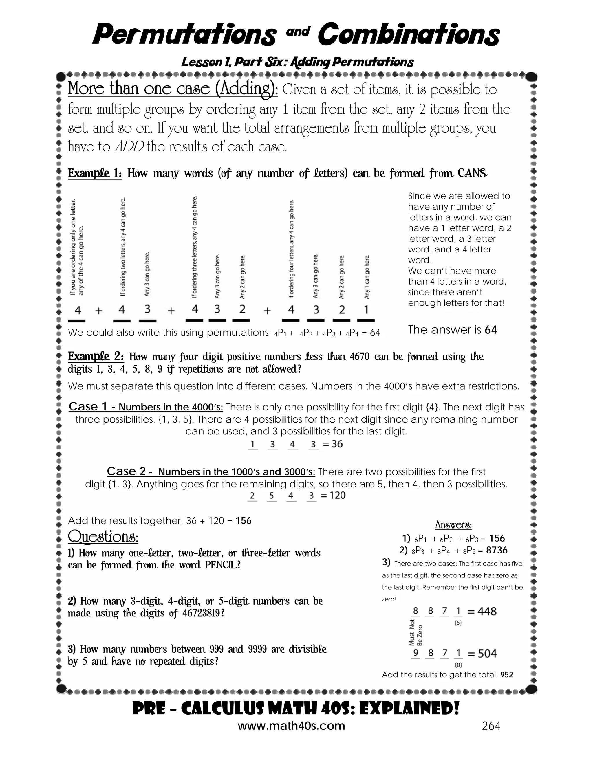 Pre calculus math 40s - permutations & combinations - lesson 1 | PDF