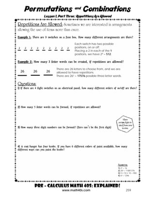 Pre calculus math 40s - permutations & combinations - lesson 1 | PDF