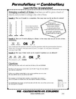 Pre calculus math 40s - permutations & combinations - lesson 1 | PDF