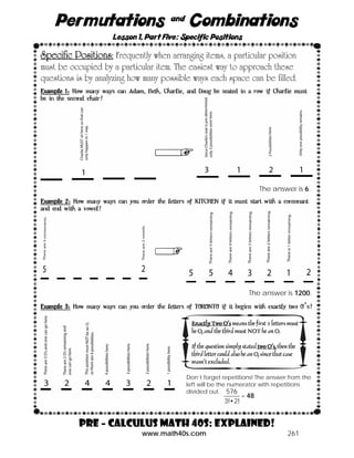 Pre calculus math 40s - permutations & combinations - lesson 1 | PDF