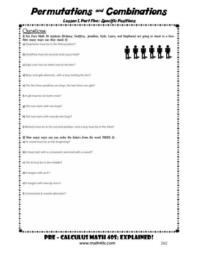 Pre calculus math 40s - permutations & combinations - lesson 1 | PDF