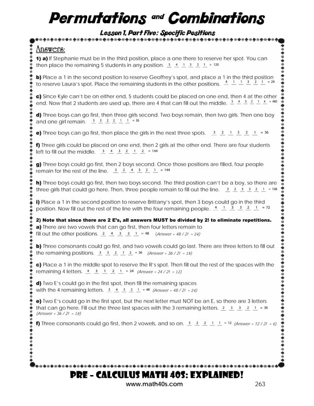 Pre calculus math 40s - permutations & combinations - lesson 1 | PDF