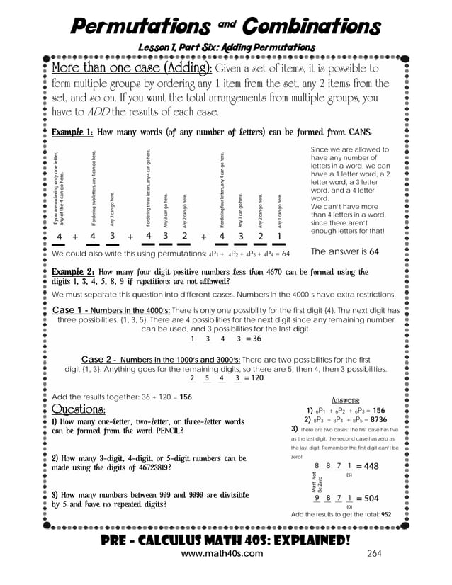 Pre calculus math 40s - permutations & combinations - lesson 1 | PDF
