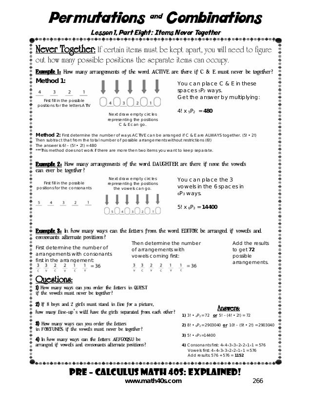 Pre Calculus Math 40s Permutations And Combinations Lesson 1 