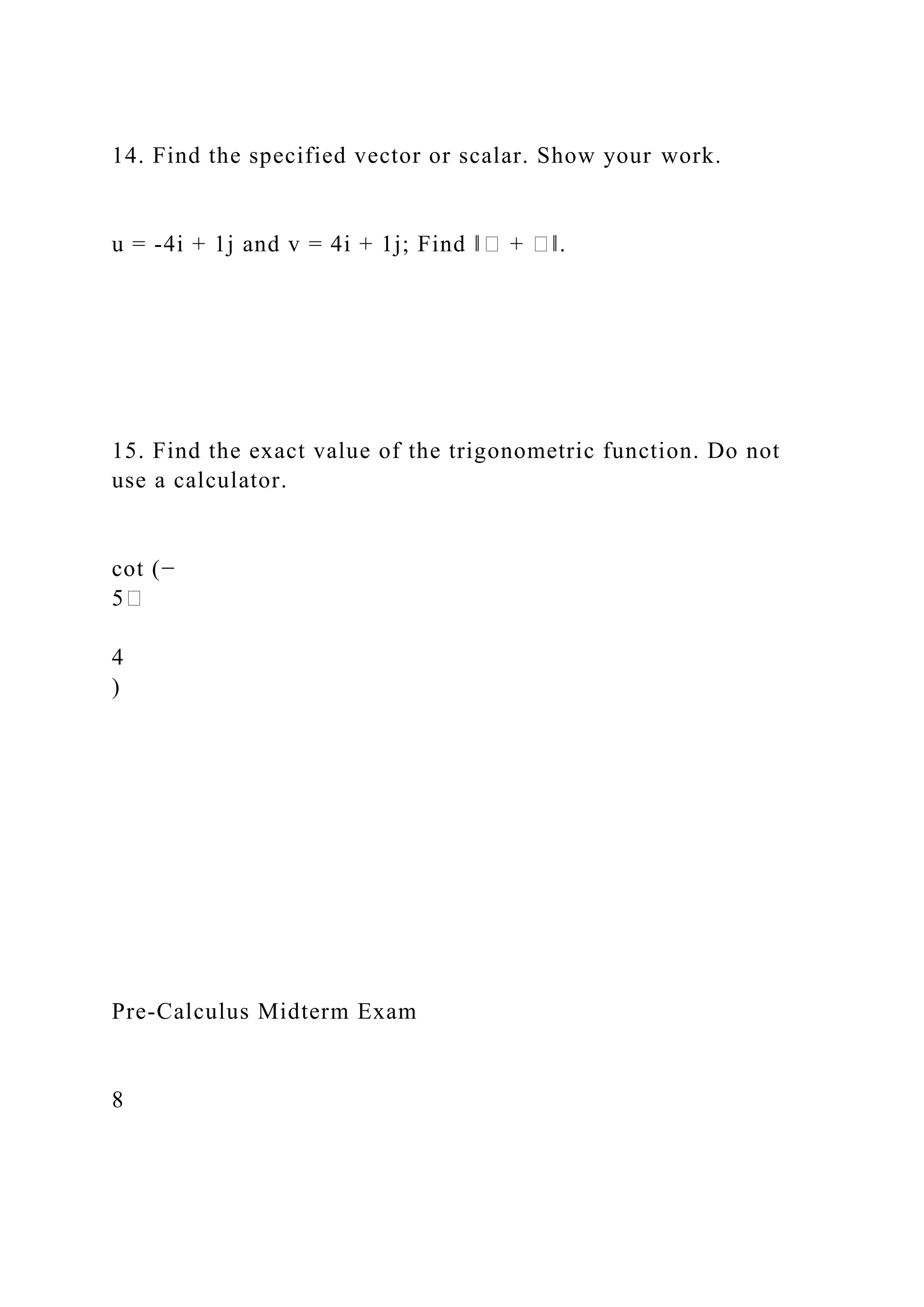 Pre-Calculus Midterm Exam 1 Score ______ ____.docx