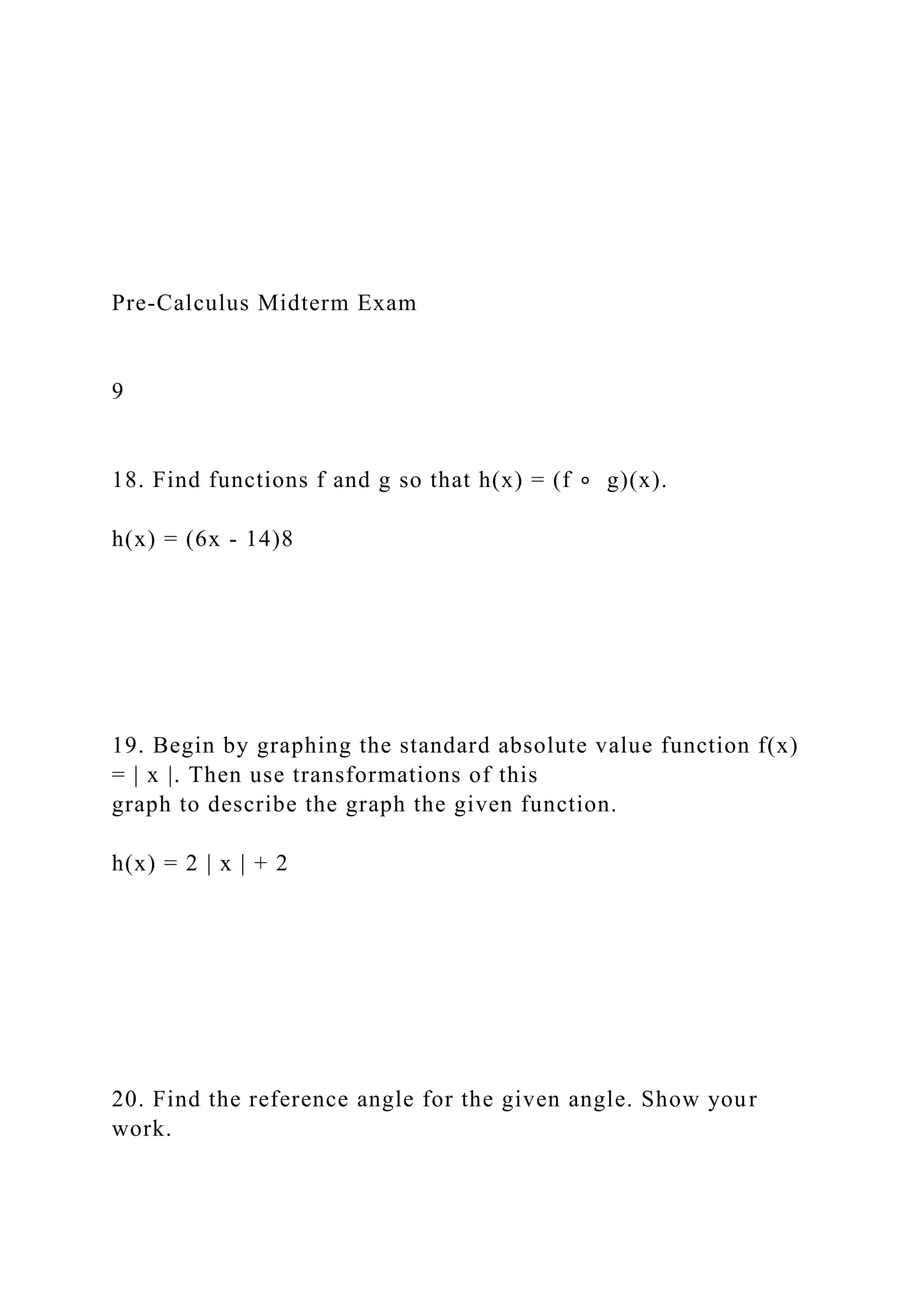 Pre-Calculus Midterm Exam 1 Score ______ ____.docx