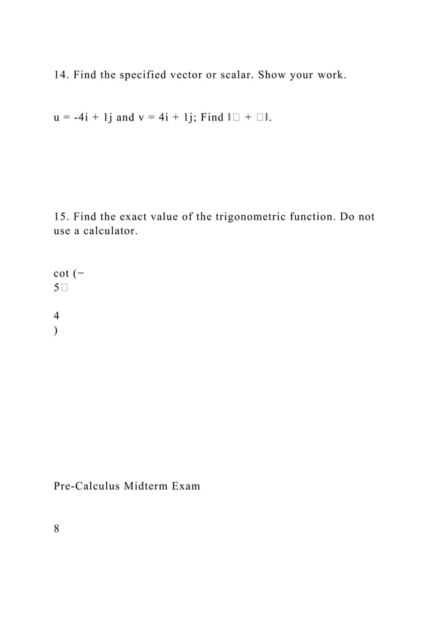 Pre-Calculus Midterm Exam 1 Score ______ ____.docx