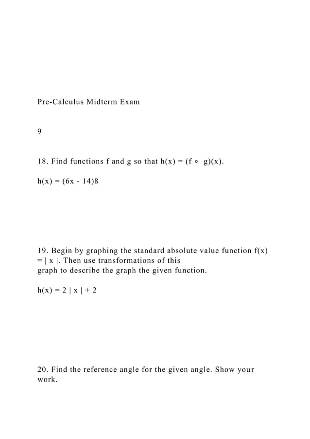 Pre-Calculus Midterm Exam 1 Score ______ ____.docx