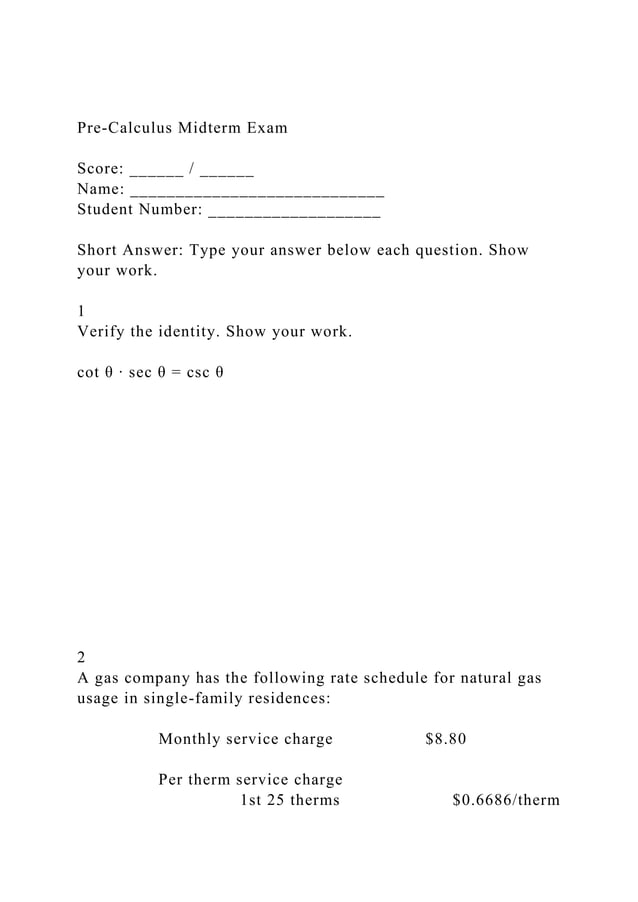 Pre-Calculus Midterm ExamScore ______ ______Name _______.docx