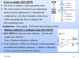 Pre clinical requirements for drug eluting stents as per standards: ISO 25539: Cardio vascular ...