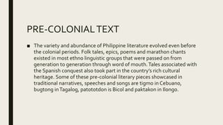 Spanish colonial texts and Pre-colonial texts Compilation | PPTX