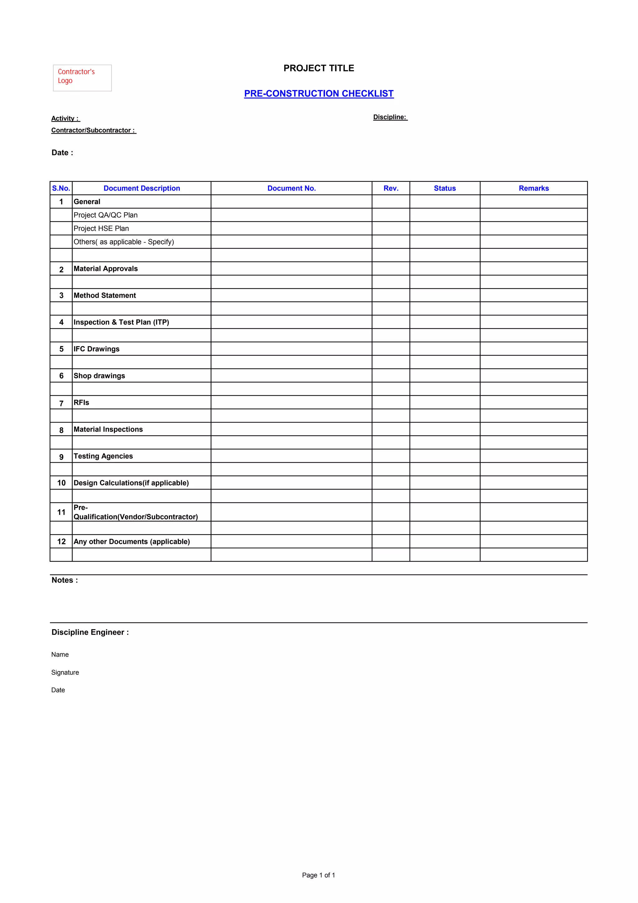 Pre construction checklist | PDF