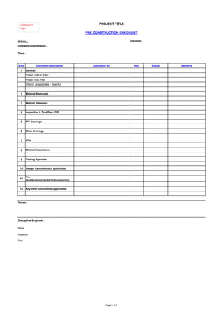 Pre construction checklist | PDF