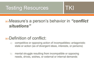 Assessment test(s) - DiSC, TKI, Kolb | PPT