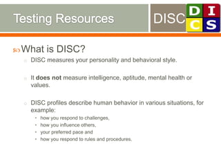 Assessment test(s) - DiSC, TKI, Kolb | PPTX