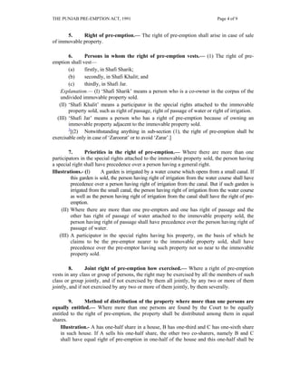 Pre emption act 1991 | PDF