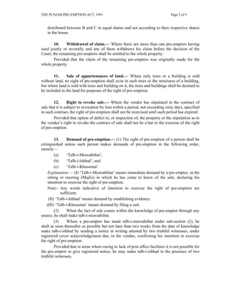 Pre emption act 1991 | PDF