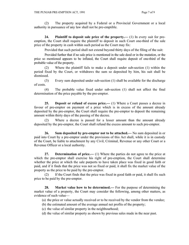 Pre emption act 1991 | PDF