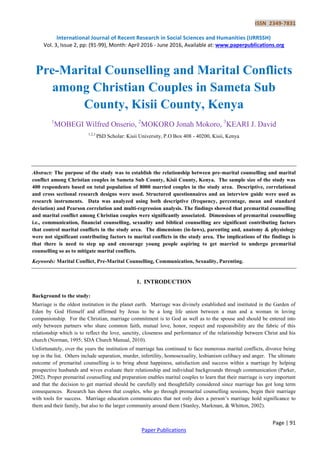 Pre-Marital Counselling and Marital Conflicts among Christian Couples ...