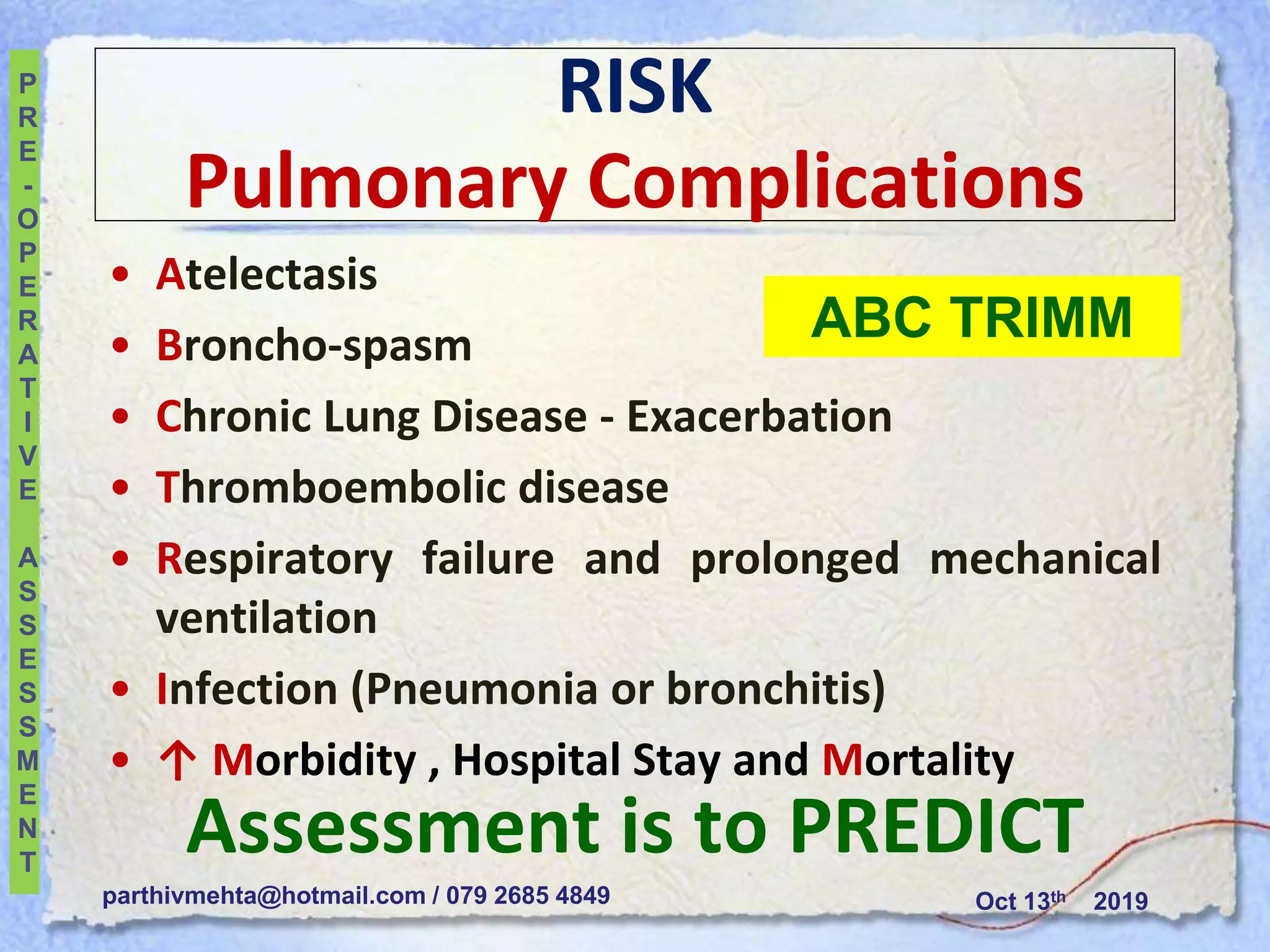 Pre operative pulmonary evaluation 2019 | PPTX