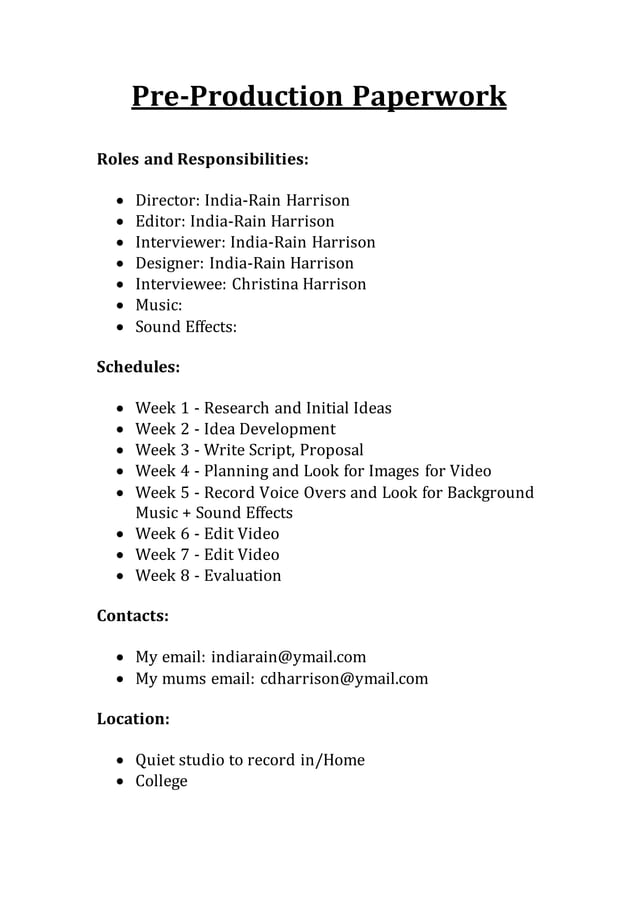 Pre-Production Paperwork | PDF