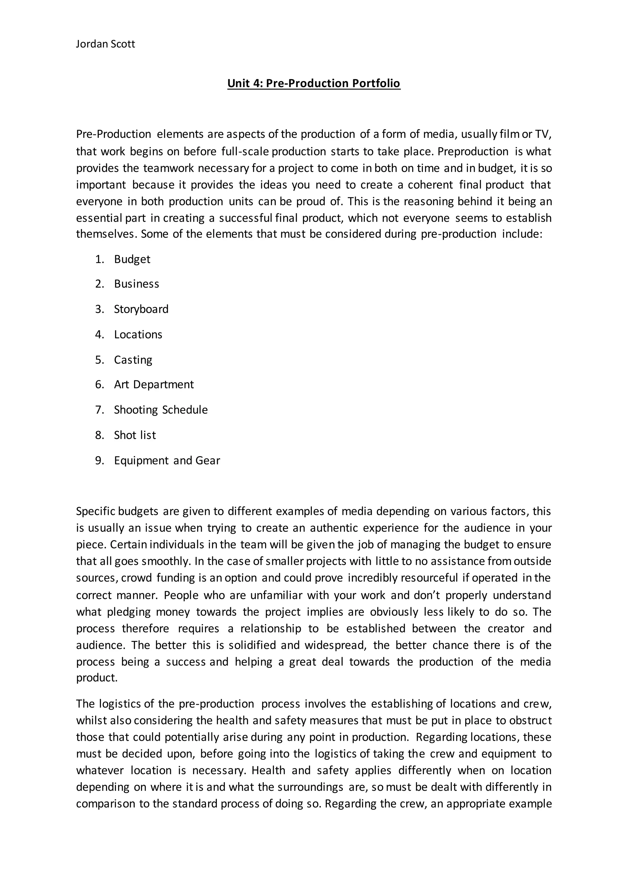 Pre production portfolio | DOCX