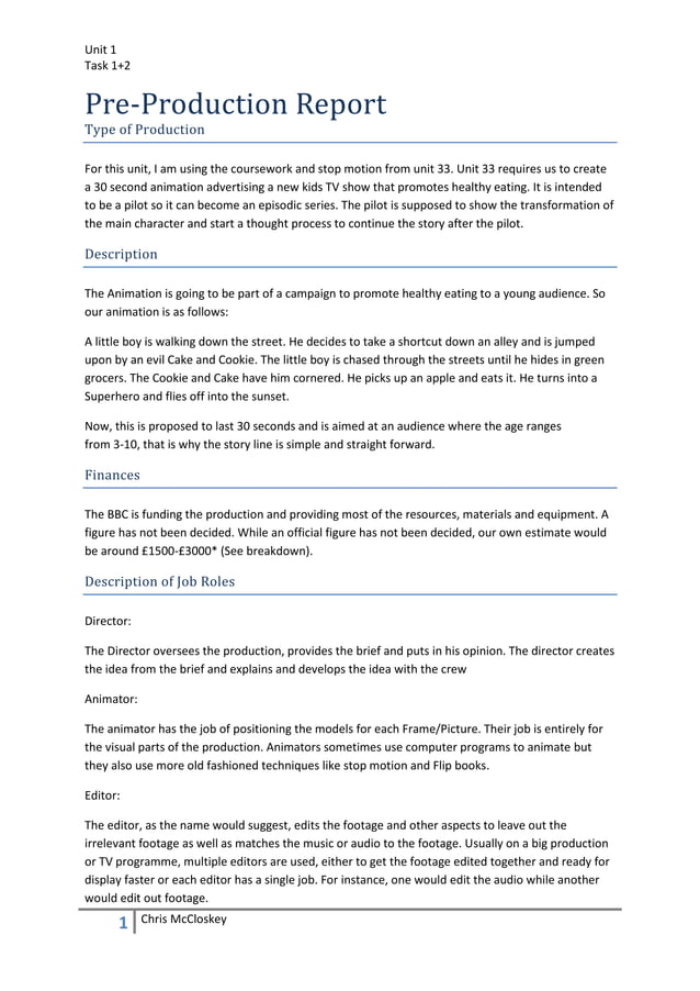 Pre production report | PDF