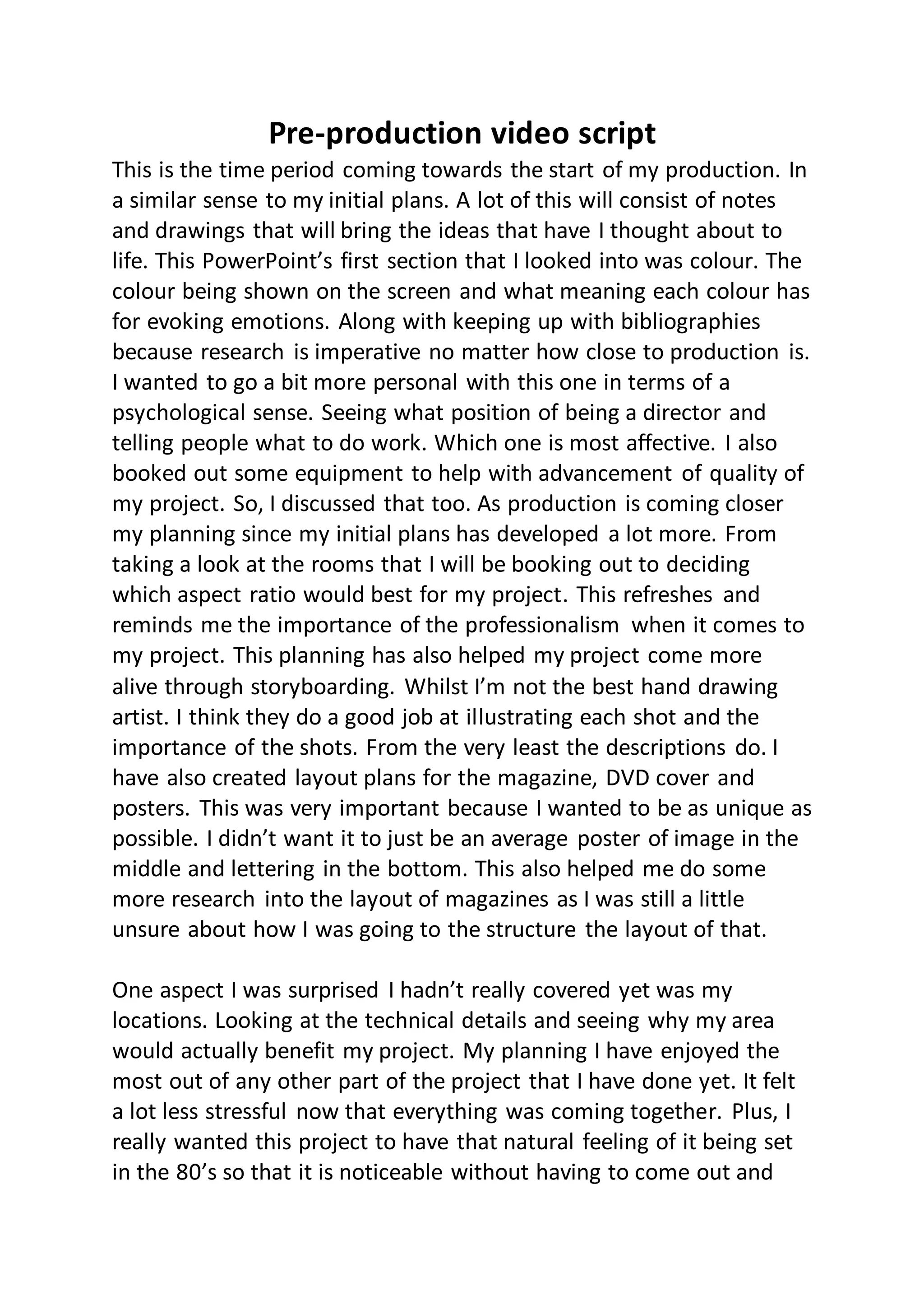 Pre production analysis script | DOCX