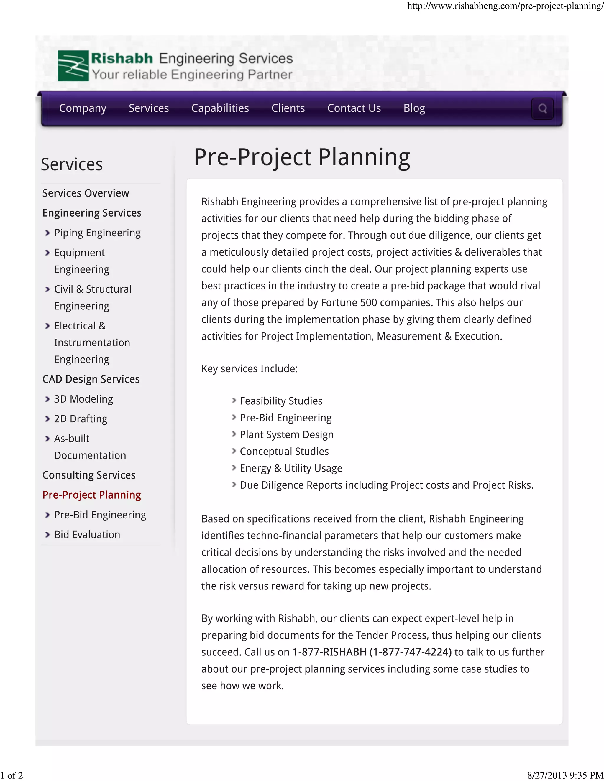 Pre project planning - rishabh engineering services | PDF
