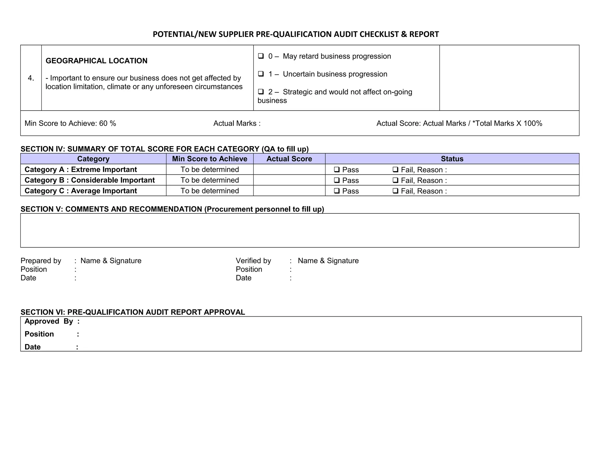 Pre qualification audit checklist & report | DOC