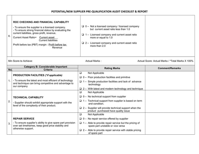 Pre qualification audit checklist & report | PPT