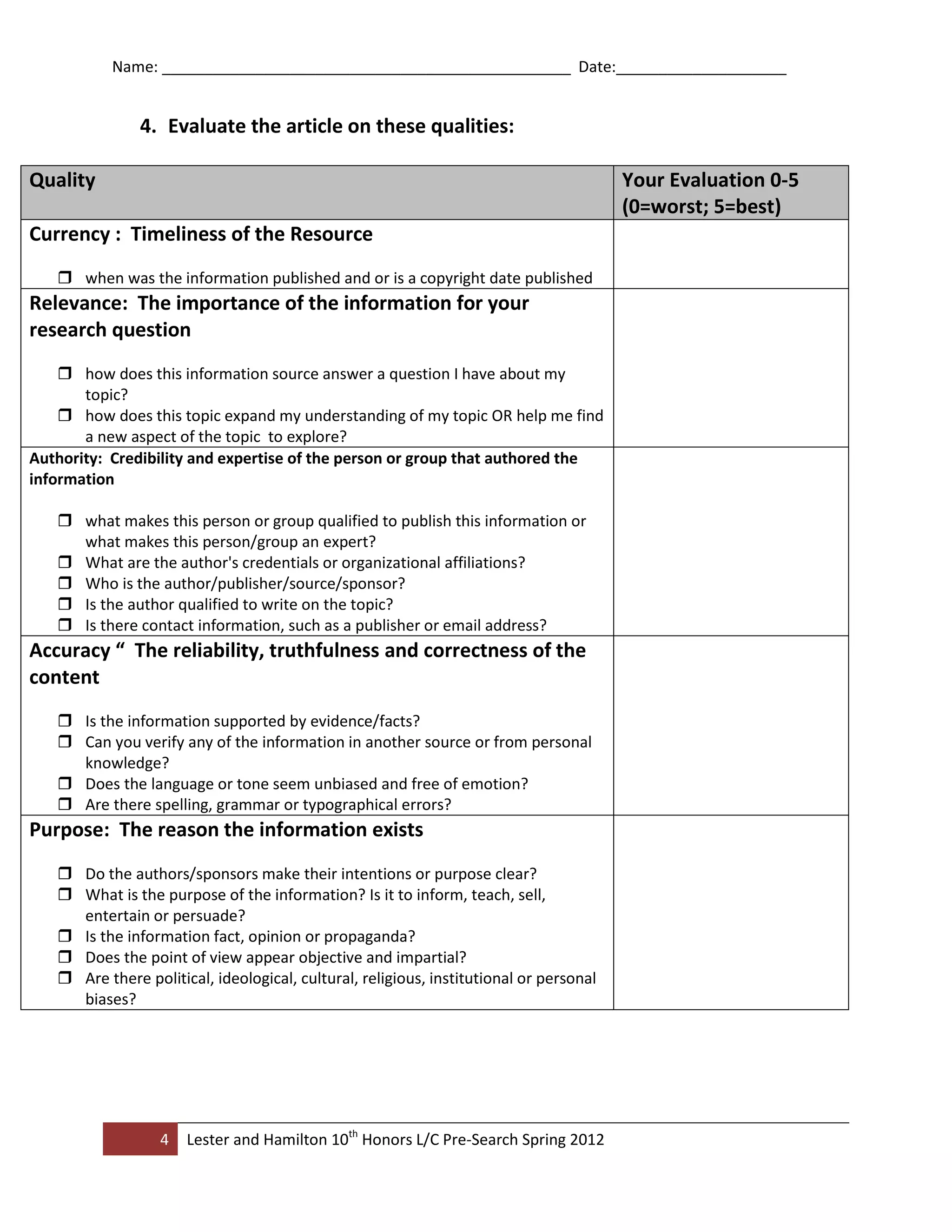 PreSearch Graphic Organizer Lester and Hamilton Media 21 Spring 2012 | PDF