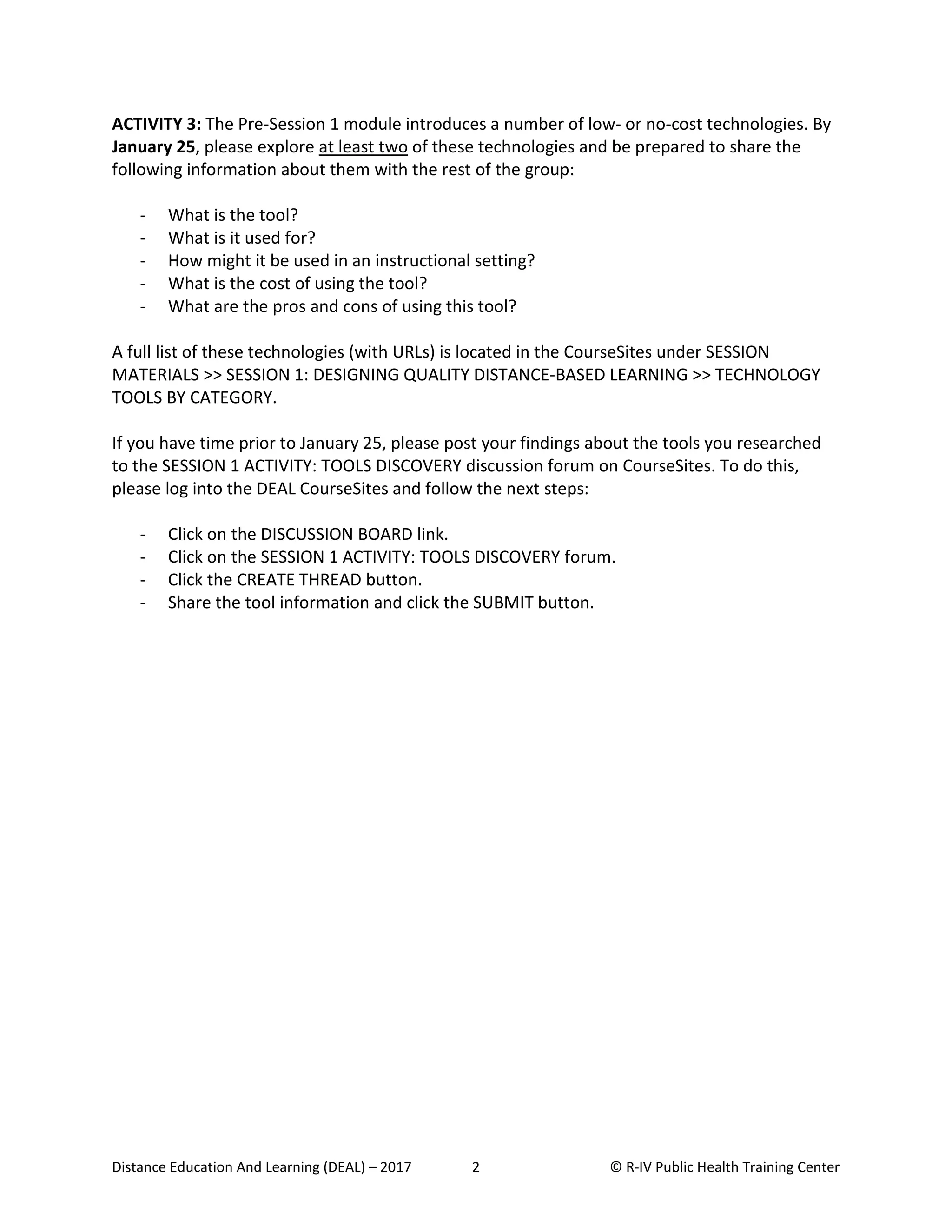 DEAL Pre-Session 1 Activities | PDF