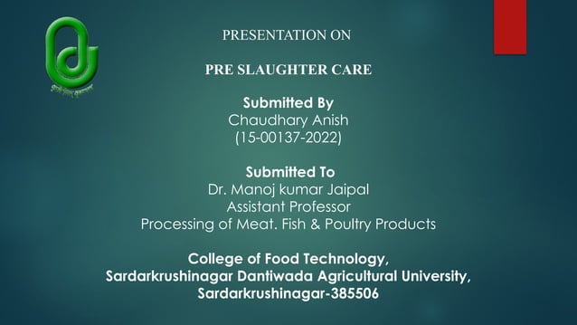 Pre - Slaughter care Presentation.p nmptx | PPTX