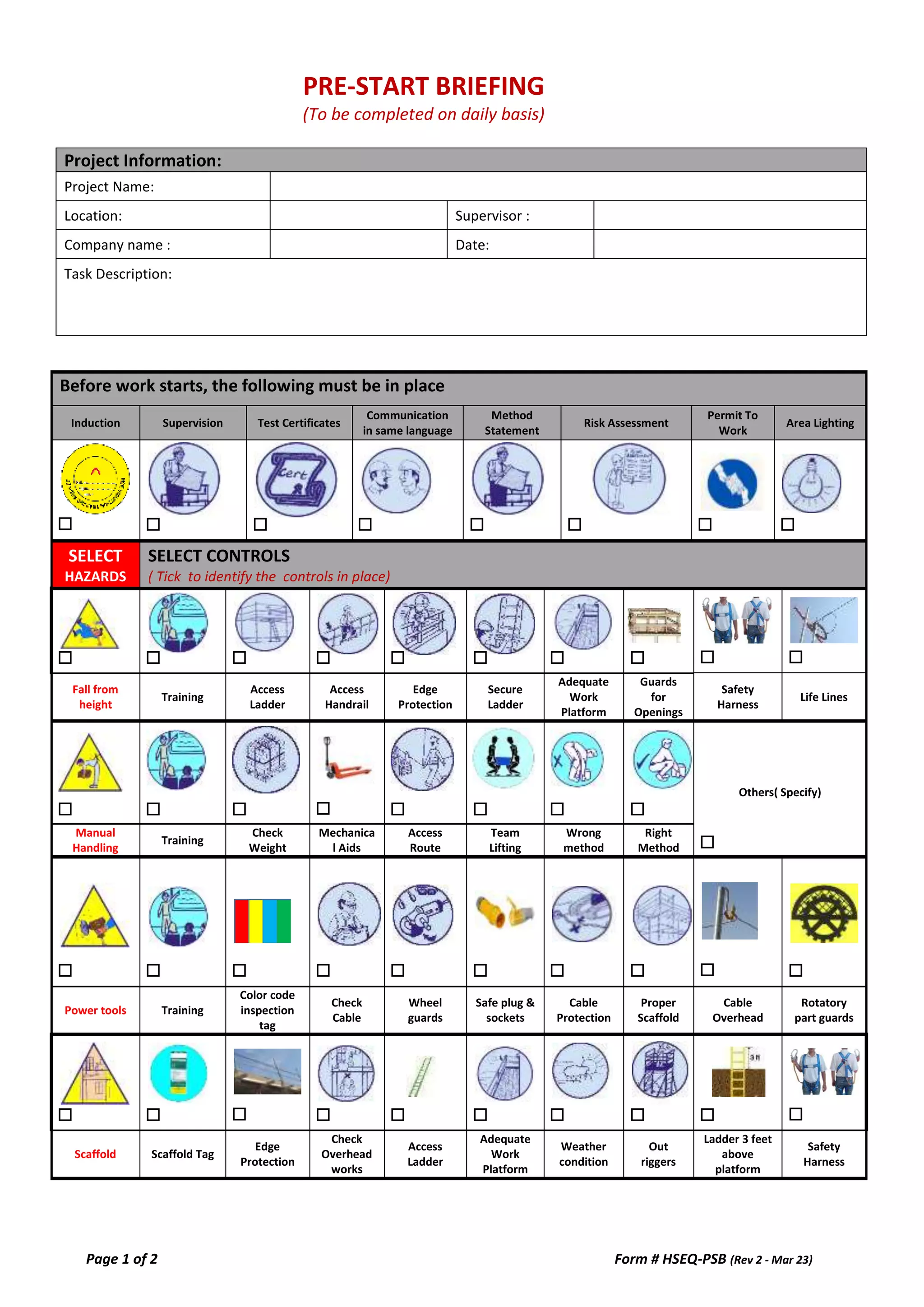 PRE-START BRIEFING Form # HSEQ - PSB Rev 2 -.docx
