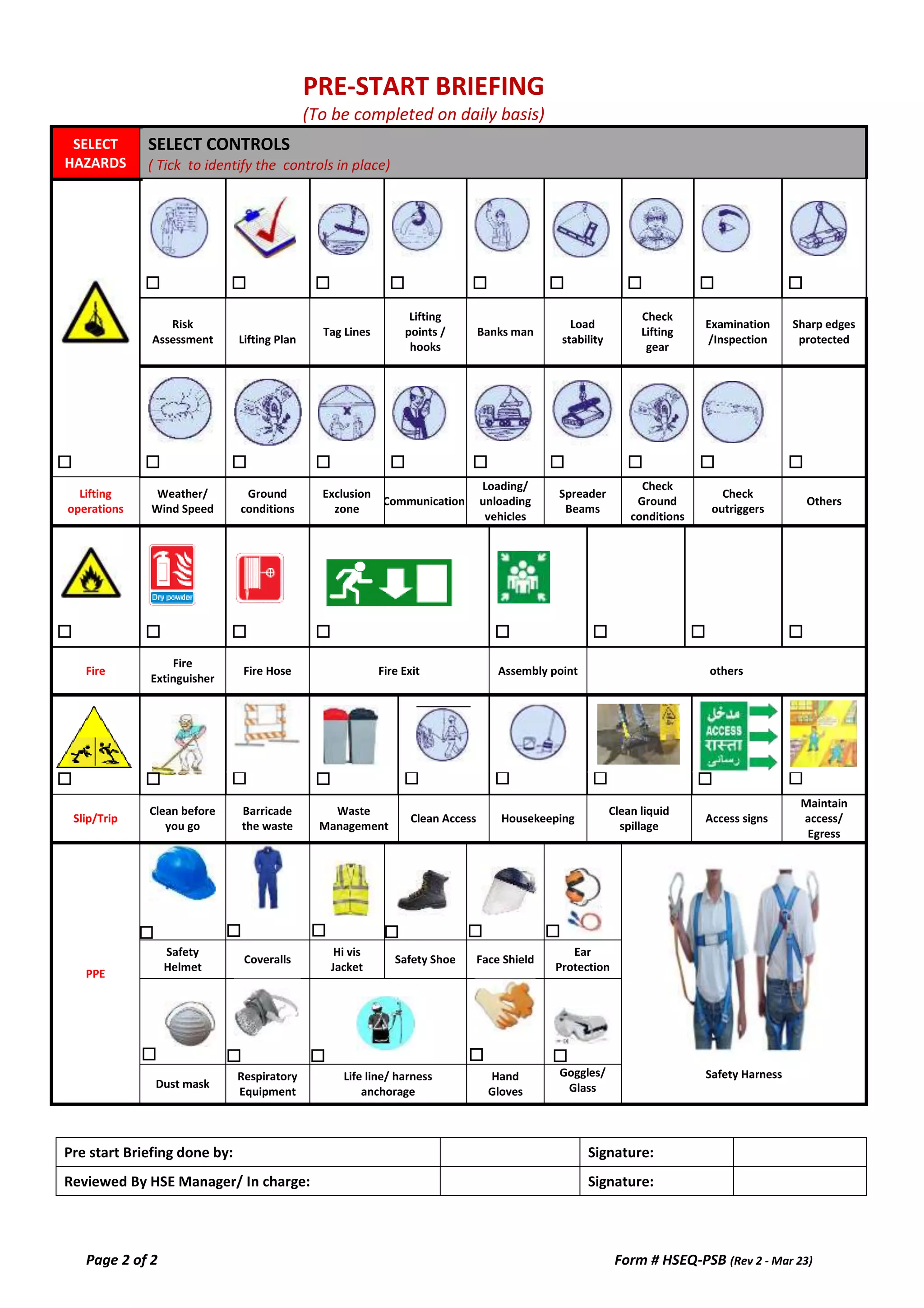 PRE-START BRIEFING Form # HSEQ - PSB Rev 2 -.docx