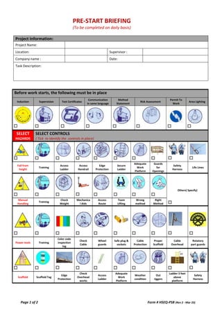 PRE-START BRIEFING Form # HSEQ - PSB Rev 2 -.docx