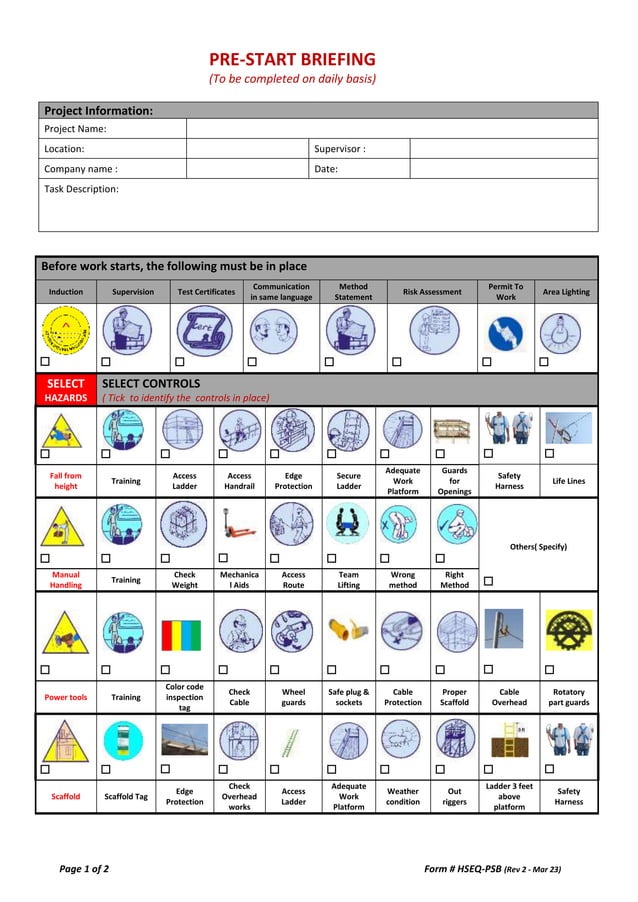 PRE-START BRIEFING Form # HSEQ - PSB Rev 2 -.docx