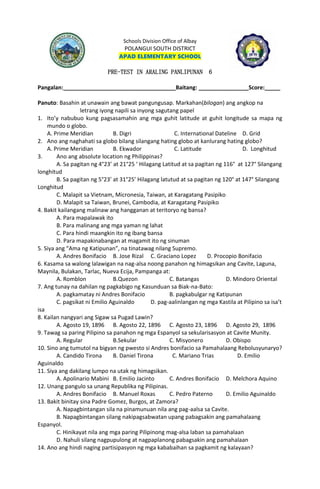PRE-TEST_ARALING PANLIPUNAN 6.docx
