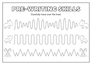 Pre-Writing Skills tracing Worksheets in Colorful Wild Animal Cartoon ...